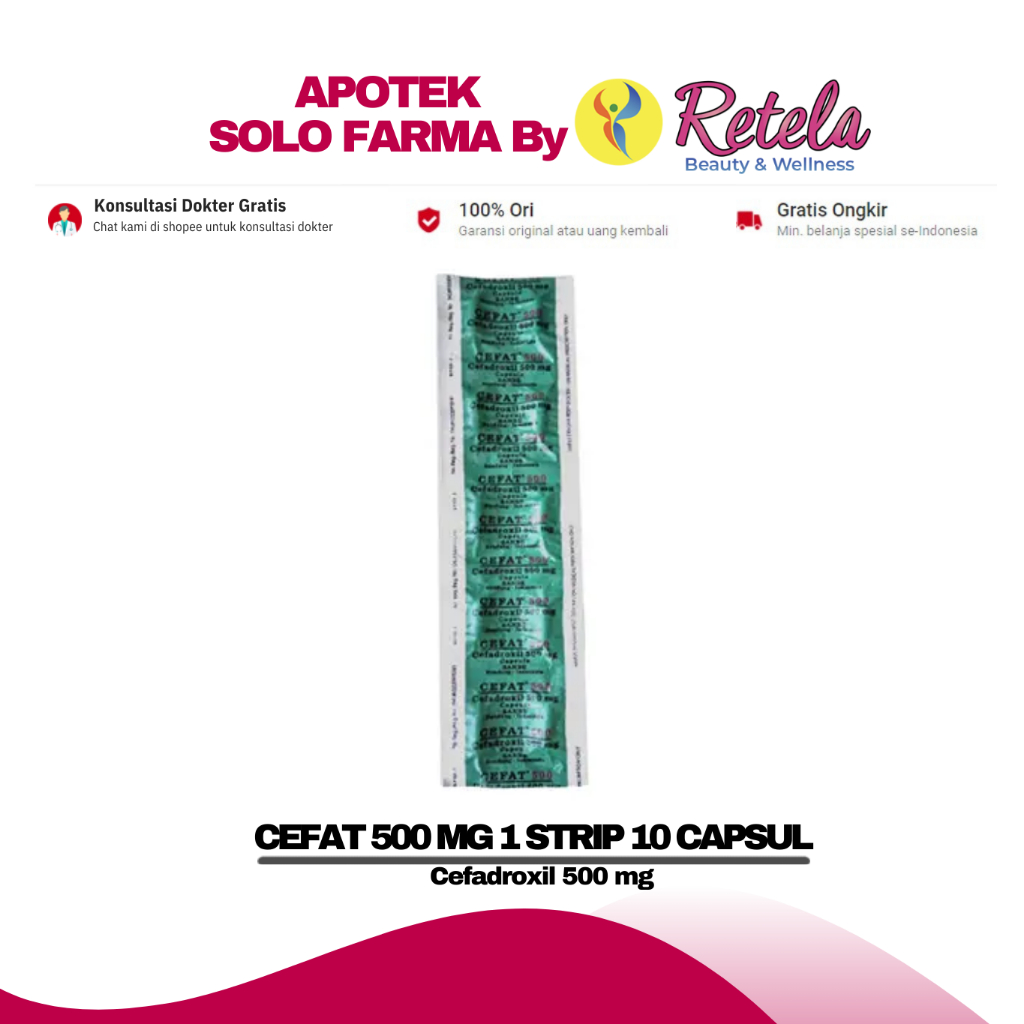 Jual CEFAT 500 MG 1 STRIP 10 CAPSUL ( CEFADROXIL 500 MG ) | Shopee ...