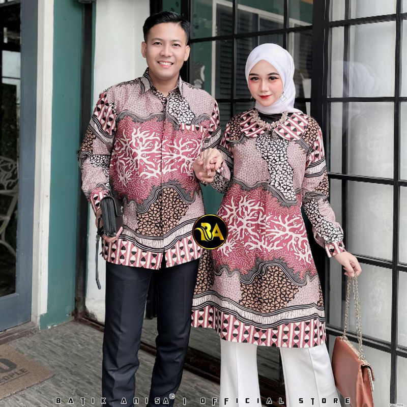 Jual Batik Couple Pria Wanita Atasan Batik Couple Tunik Kancing Couple Kemeja Lengan Panjang ...