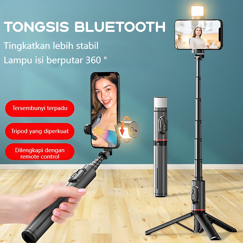 Jual Tongsis Tripod Mini Selfie Stick Fill Light LED Q12s Tongsis Phone ...