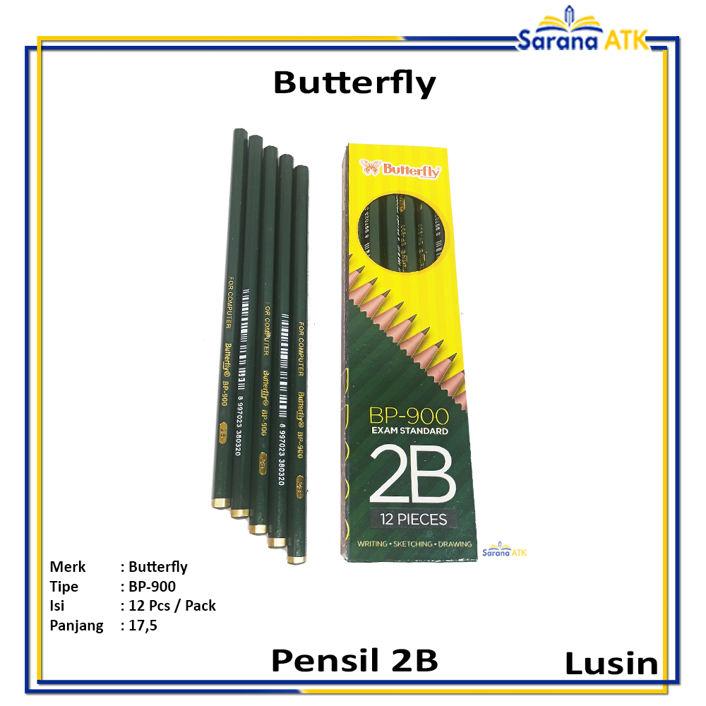 Jual Butterfly - Pensil Tulis 2B - BP-900 - Lusin | Shopee Indonesia