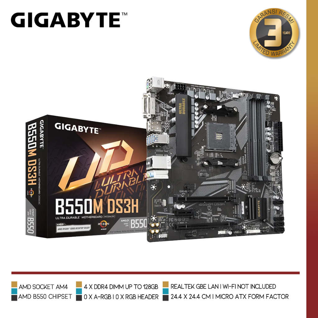 Jual Motherboard GIGABYTE - B550M DS3H Ryzen AM4 Micro ATX Form Factor ...