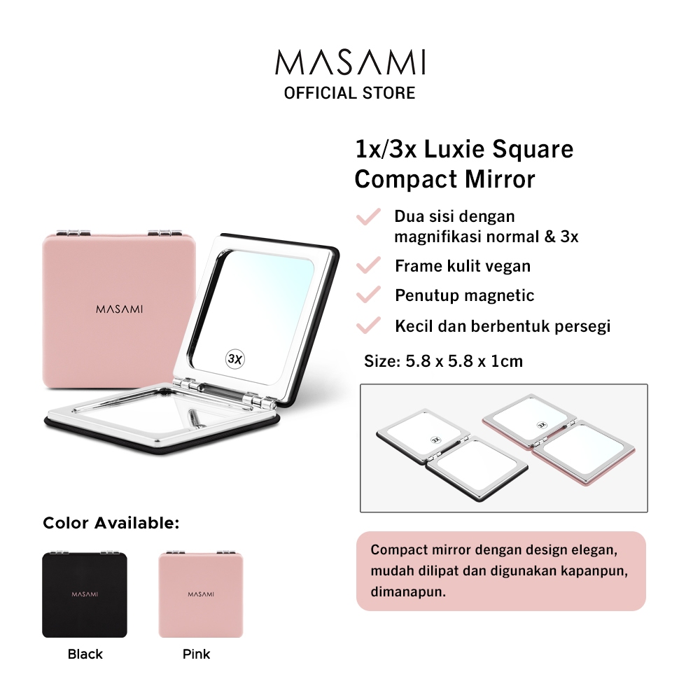 Jual Masami 1x/3x Luxie Square Compact Mirror Kaca Make Up / Kaca Mini Cermin Travel | Shopee ...