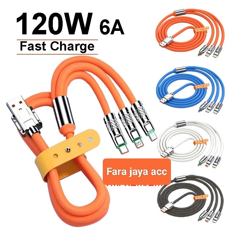 Jual Kabel Data Silicon AK-07 3in1 6A 120W Micro USB/Type C/Lightning Support Fast Charging ...