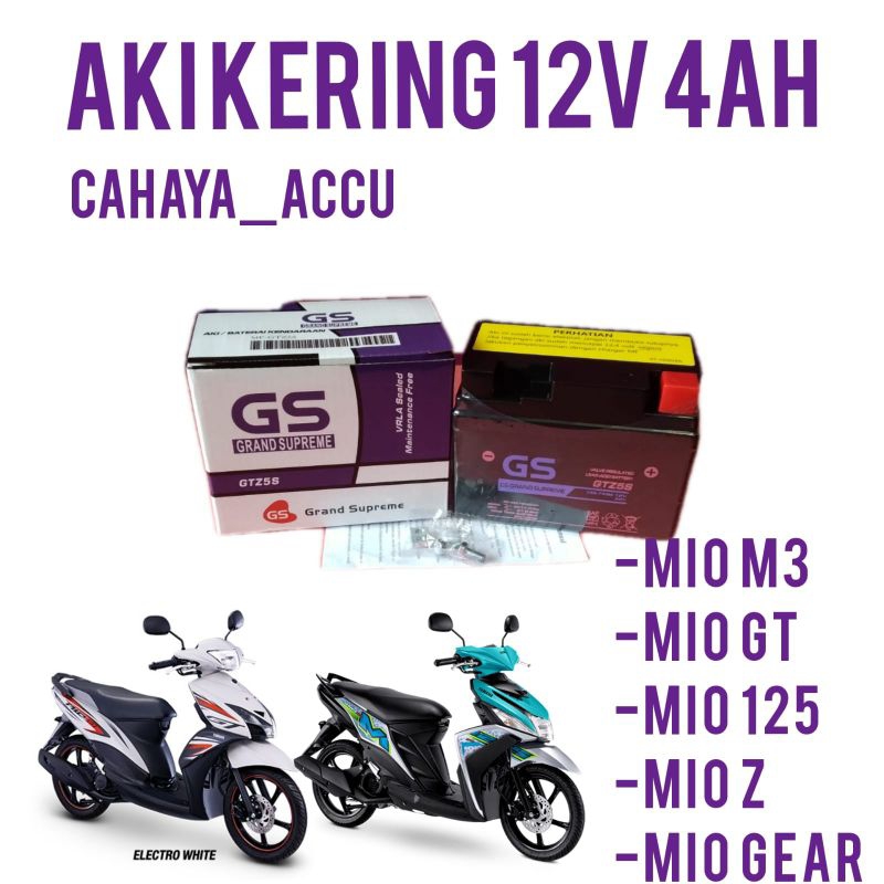 Jual Aki motor mio m3, mio gt, mio z, mio gear, mio 125, aki gs grand supreme gtz5s aki kering ...