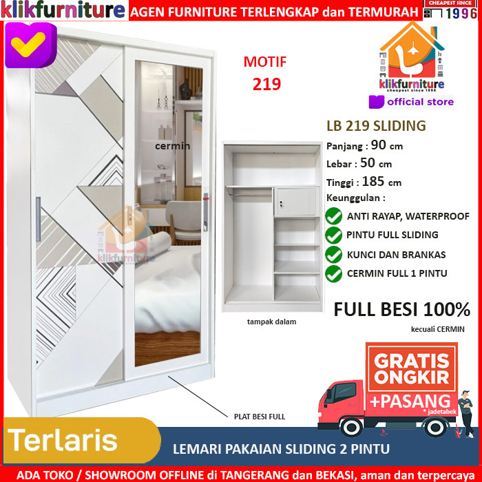 Jual Lemari Pakaian Besi Pintu Sliding Cermin Anti Rayap Air Jamur SLD ...