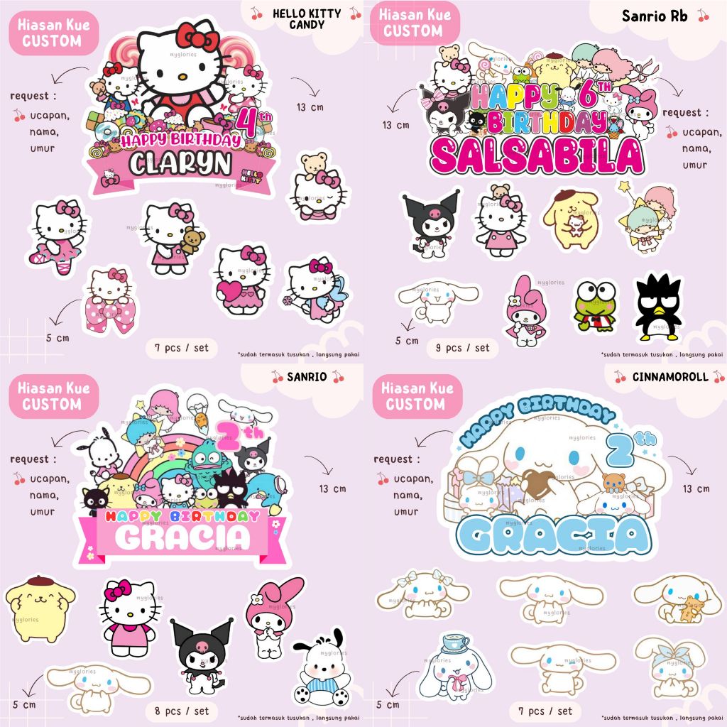 Jual [ CUSTOM NAMA & UMUR ] Hiasan Kue Sanrio Hello Kitty Cinamoroll ...