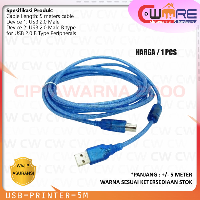 Jual Kabel usb to printer 5 meter / usb printer cable usb canon hp 2.0 ...