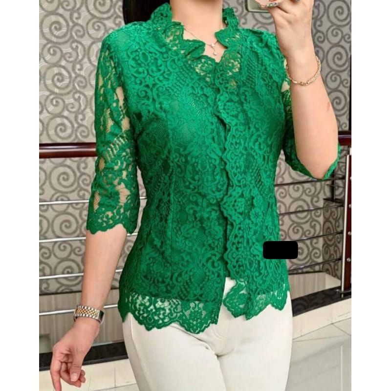 Jual Atasan Renda Brokat Semiperancis Blouse Kebaya Modern Tangan Lurus ...
