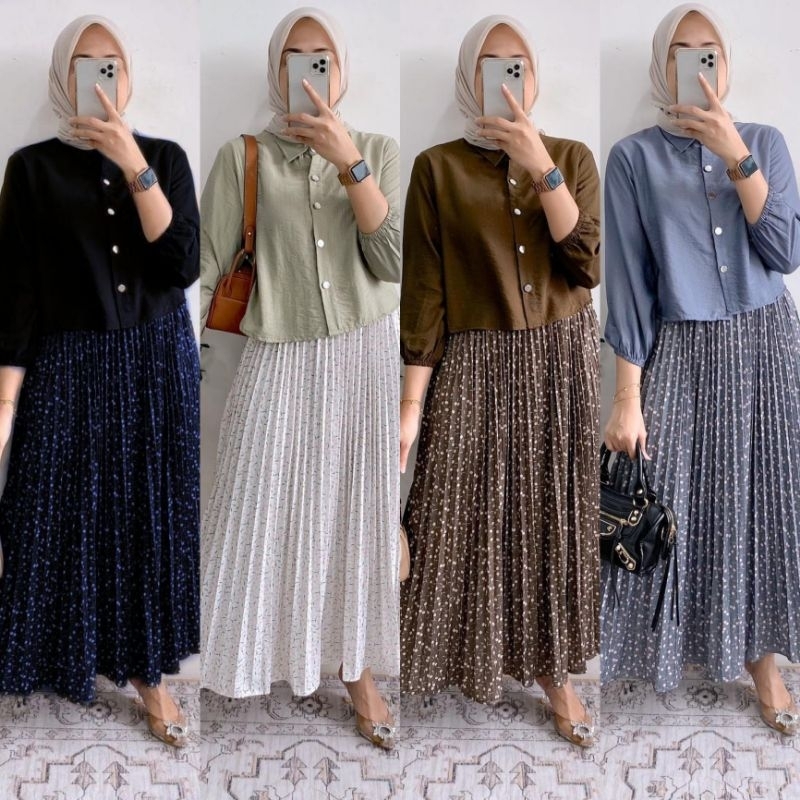Jual BAJU SETELAN ROK PLISKET ONE SET ROK HELISA LINEN | Shopee Indonesia