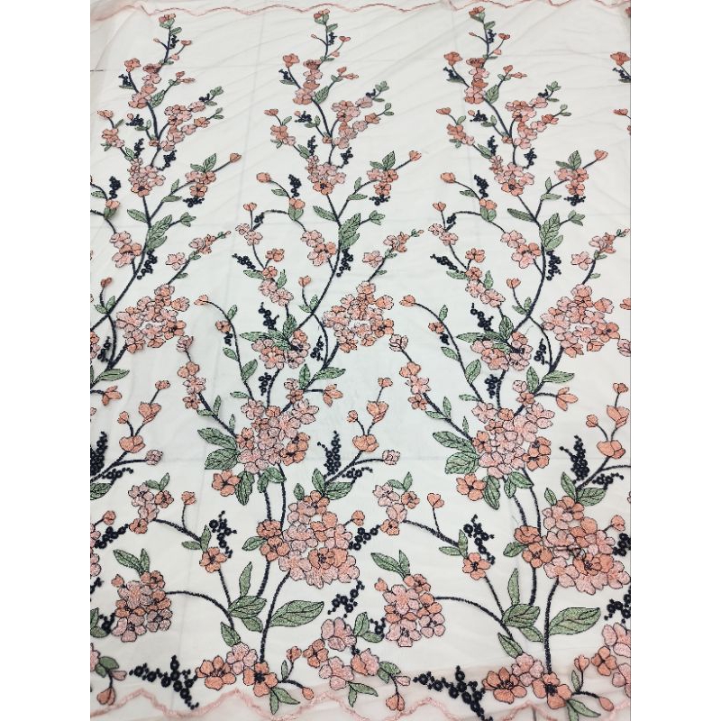 Jual BAHAN/KAIN TILLE BORDIR BUNGA RAMBAT (COD) | Shopee Indonesia