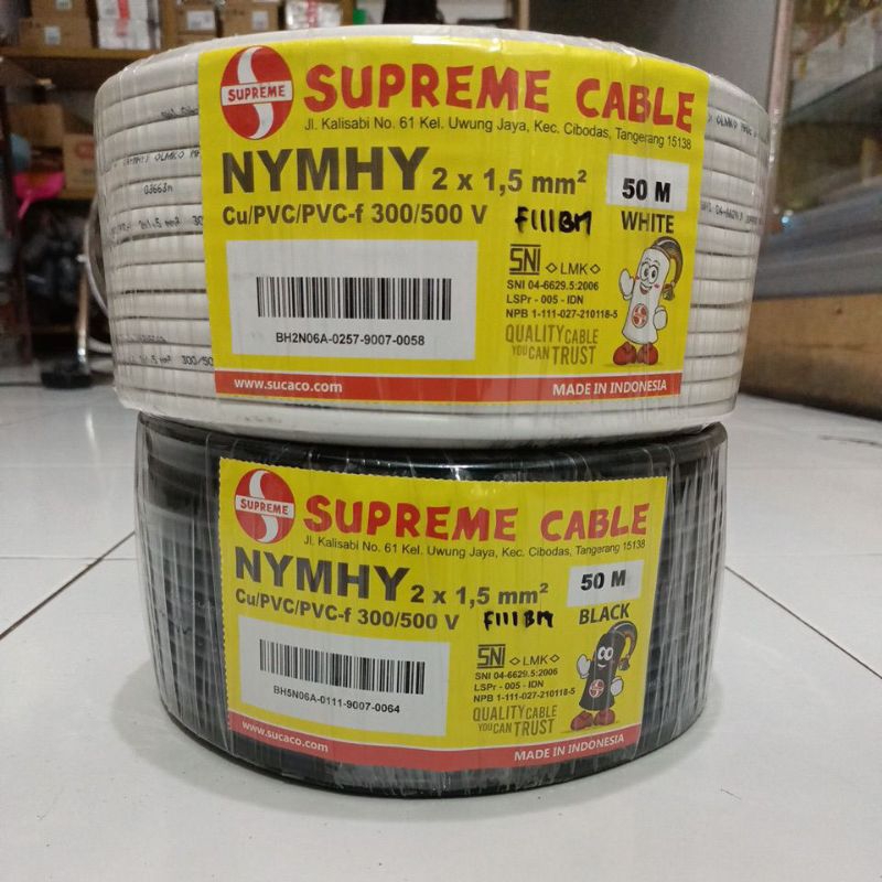 Jual Kabel Listrik Serabut SUPREME 2X1,5mm 2x1,5 mm NYYHY Hitam NYMHY Putih Meteran - Hitam ...