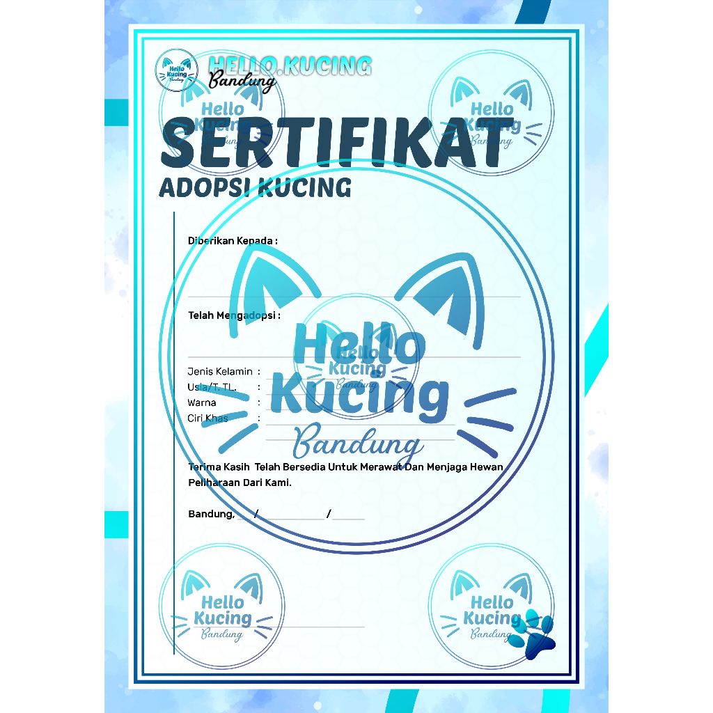 Jual Sertifikat Adopsi Hello Kucing Bandung | Shopee Indonesia