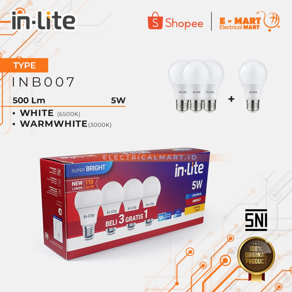 Jual 4PCS in-Lite 5W inLite LED MULTIPACK 3+1 Bulb 5Watt 5 Watt ...