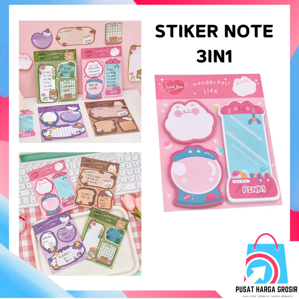 Jual PHG - Pembatas Buku Motif Hewan Sticky Notes Lucu 3 IN 1 Tempelan ...