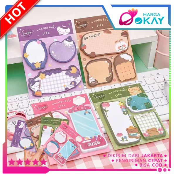 Jual HO Sticky Notes Lucu 3 IN 1 Tempelan Kertas Catatan 60 Lembar ...