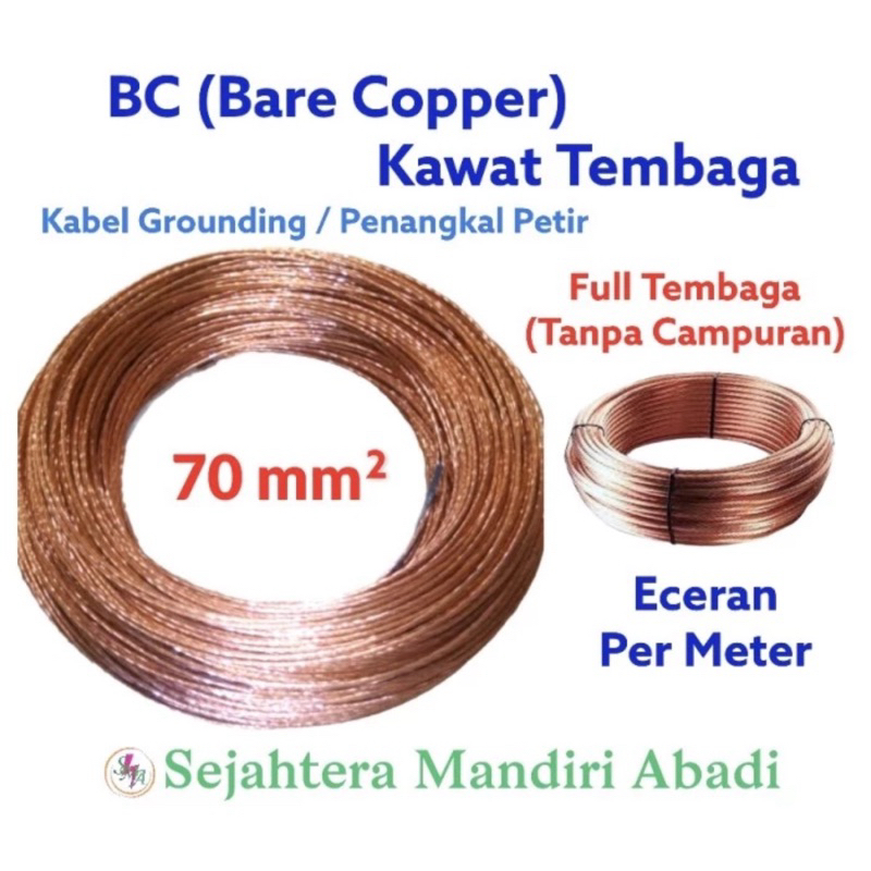 Jual Kabel BC 70 Mm Kawat Tembaga Full 70Mm Grounding Anti Petir Per Meter | Shopee Indonesia