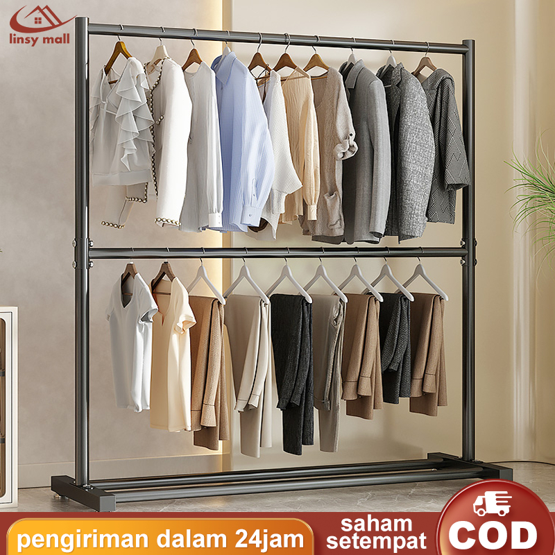 Jual Rak Gantungan Baju Besi 200x150x50CM/Stand Hanger 2 Susun/Rak Baju ...