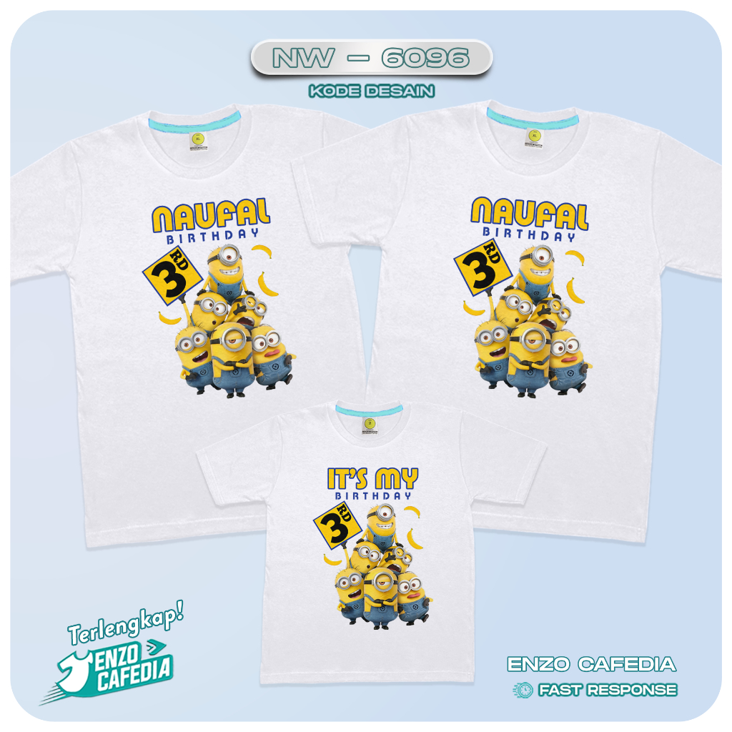 Jual Harga Paket Lebih Hemat | Baju Couple Keluarga | Baju Ulang Tahun | Motif Tema Minion NW ...