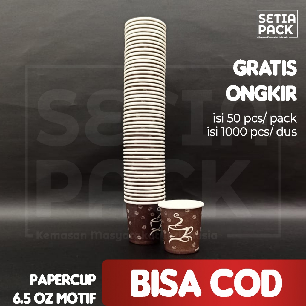 Jual Gelas Kertas Kopi Paper Cup motif 6.5 oz Tahan Panas 50pcs | Shopee Indonesia