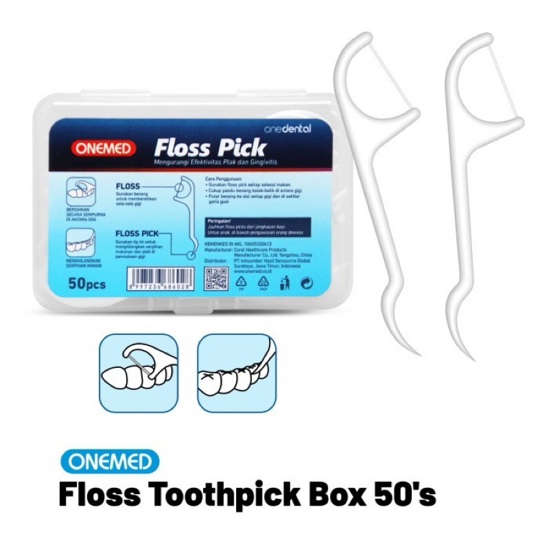 Jual ONEMED Dental Floss Toothpick Picks Benang Gigi Tusuk Gigi ...