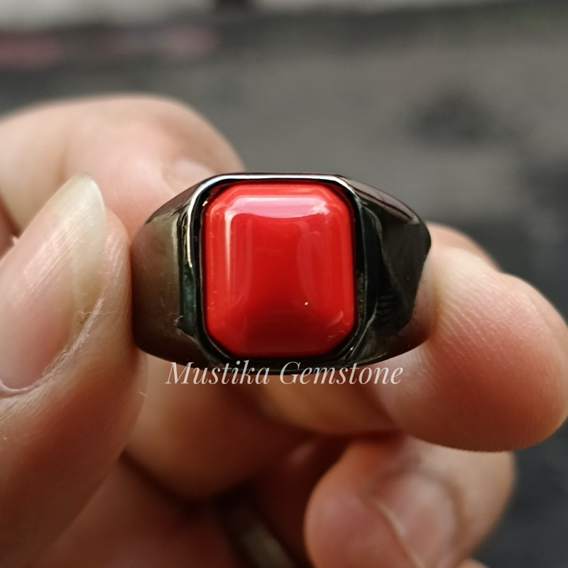 Jual Batu Cincin Red Coral Marjan Ring Tanam Dim 10x12x5mm Size ...