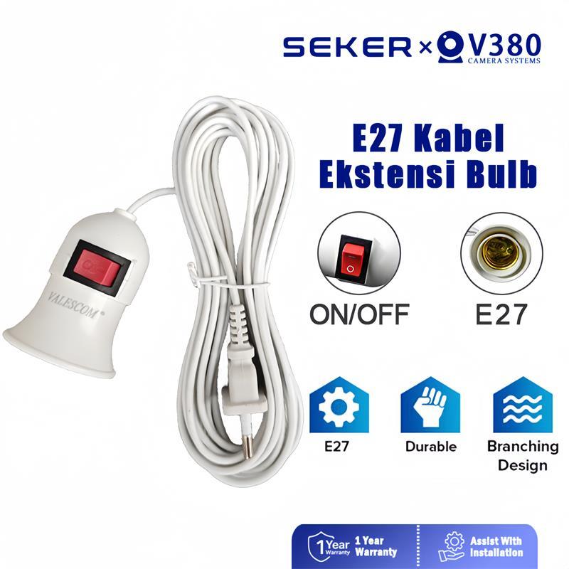 Jual SEKER E27 Kabel Ekstensi Untuk CCTV Bohlam 3 Meter / 5 Meter Tahan ...