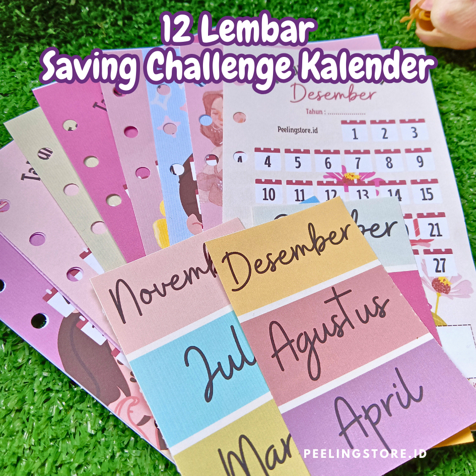 Jual 12 Lembar Refil Kertas Kalender Kertas Challenge Menabung Viral ...