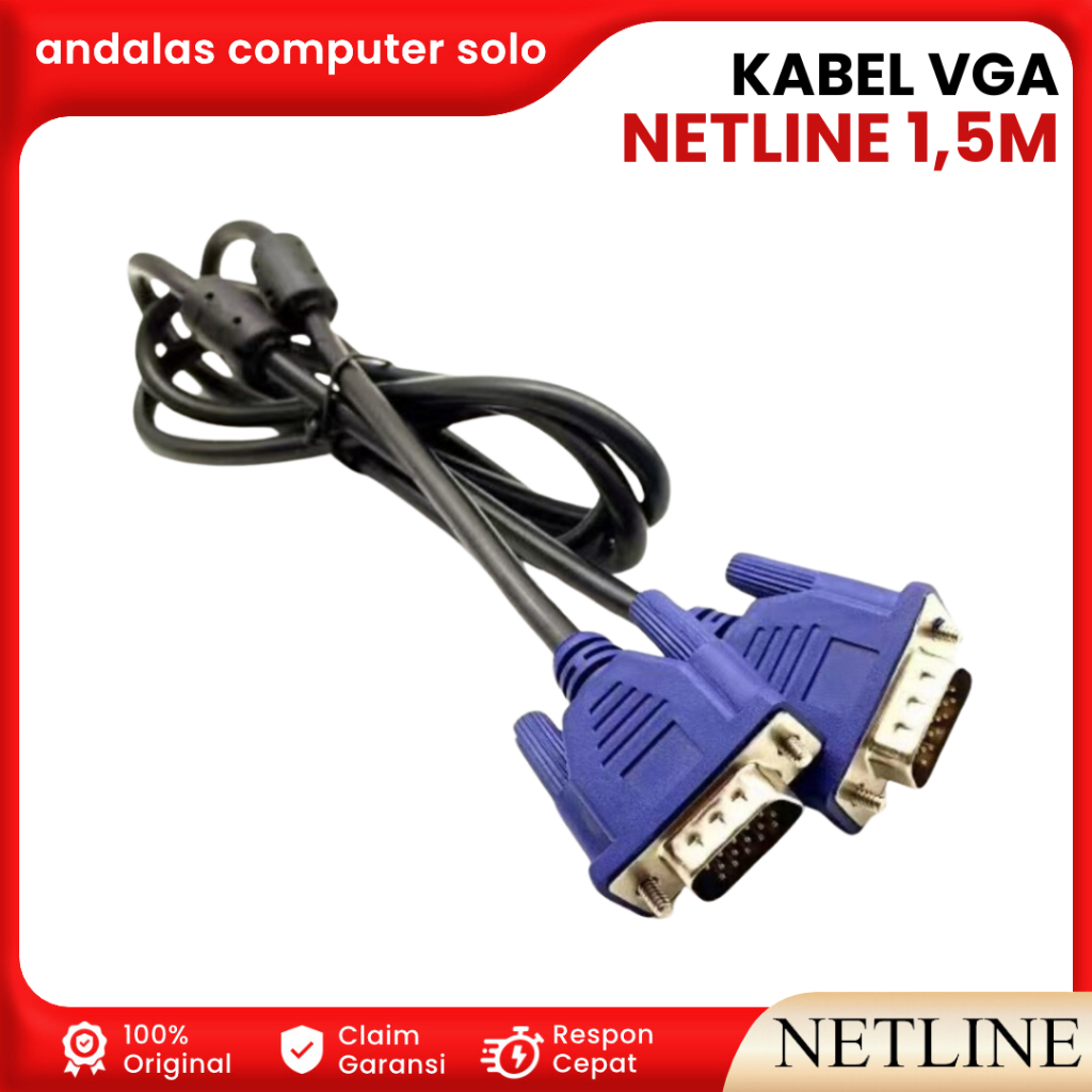 Jual KABEL VGA M/M NETLINE 1.5m HIGH QUALITY KABEL VGA KOMPUTER PC MONITOR | Shopee Indonesia