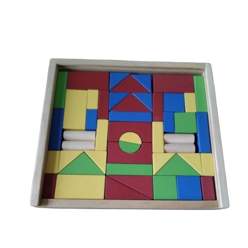 Jual Mainan edukasi kayu balok susun warna isi 48pc dengan wadah ...