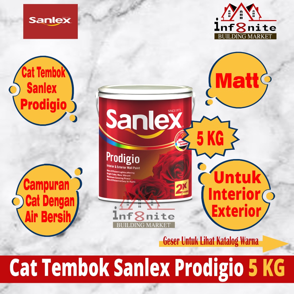Jual Cat Tembok Sanlex Prodigio Interior Exterior 6000 White 5 KG ...
