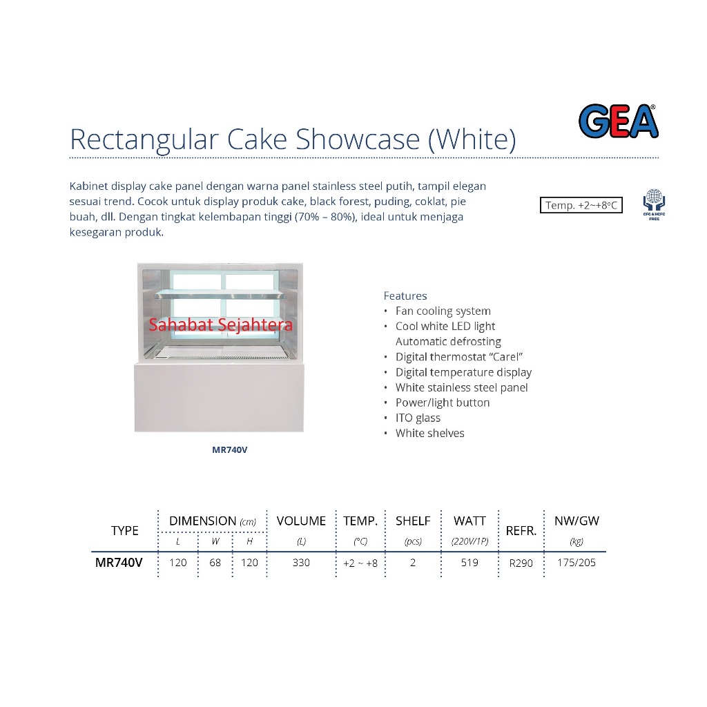 Jual GEA Rectangular Cake Showcase MR740V Kabinet Display Pemajang Cake | Shopee Indonesia