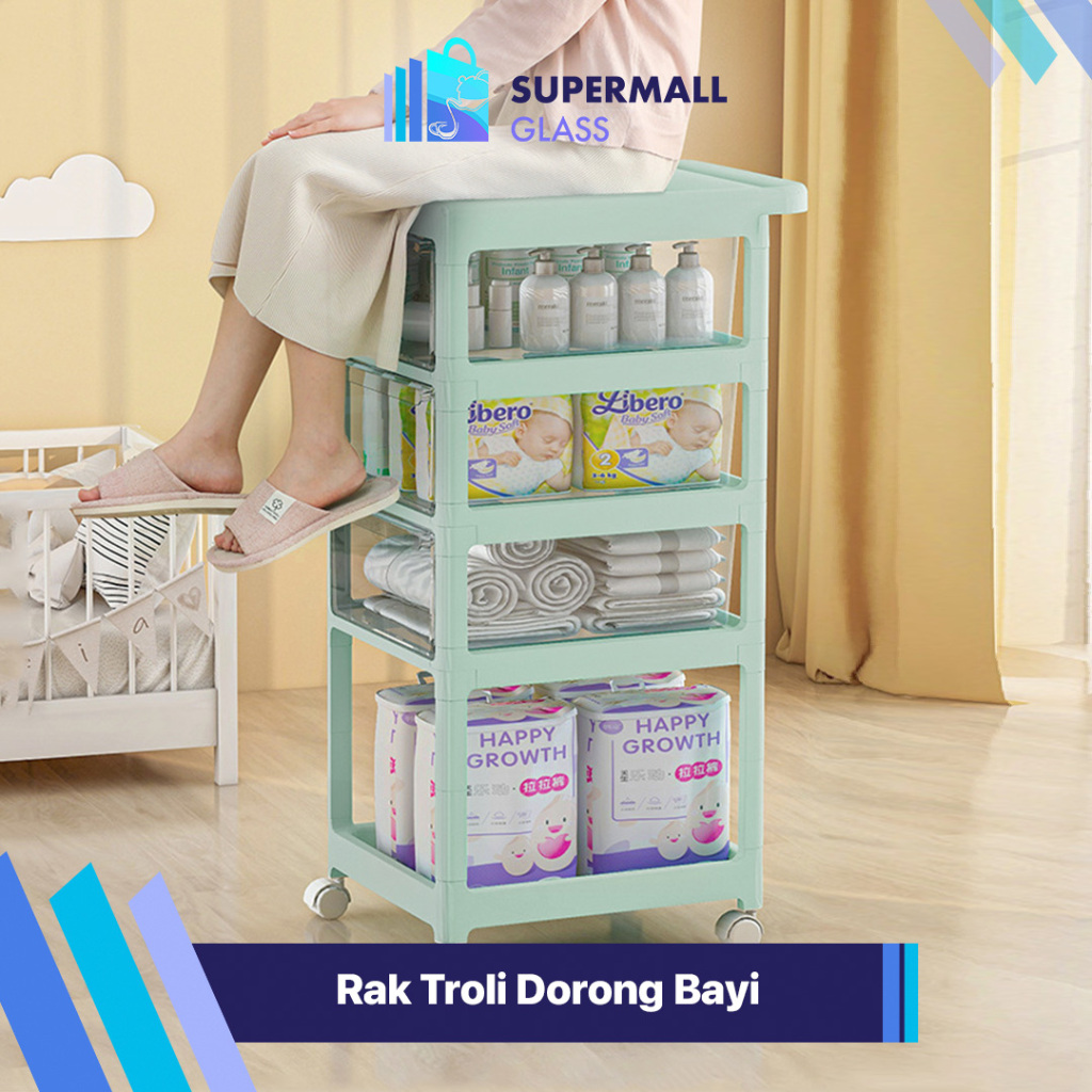 Jual Supermall Glass COD Rak Troli Dorong Bayi Roda 4 & 5 Susun | Rak Penyimpanan Serbaguna ...