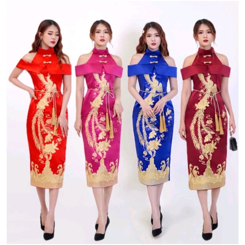Jual cheongsam peacock phoenix naga liong shio burung merak peacock ...