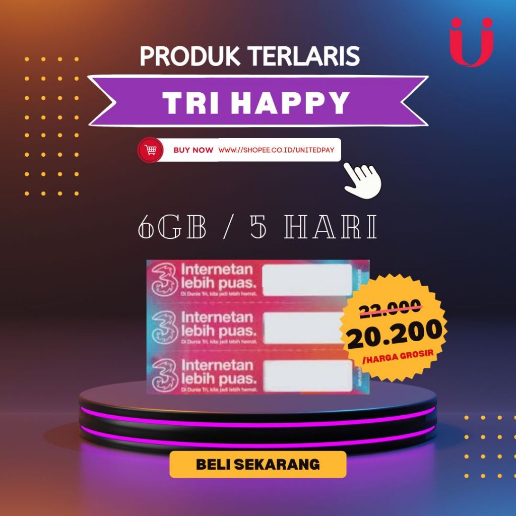 Jual Voucher Tri Happy 6GB / 5 HARI BELI >2 LEBIH MURAHHH | Shopee Indonesia