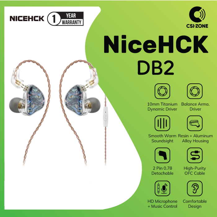 Jual NiceHCK DB2 1DD+1BA Hybrid Driver In Ear Monitor Earphone With Mic | Shopee Indonesia