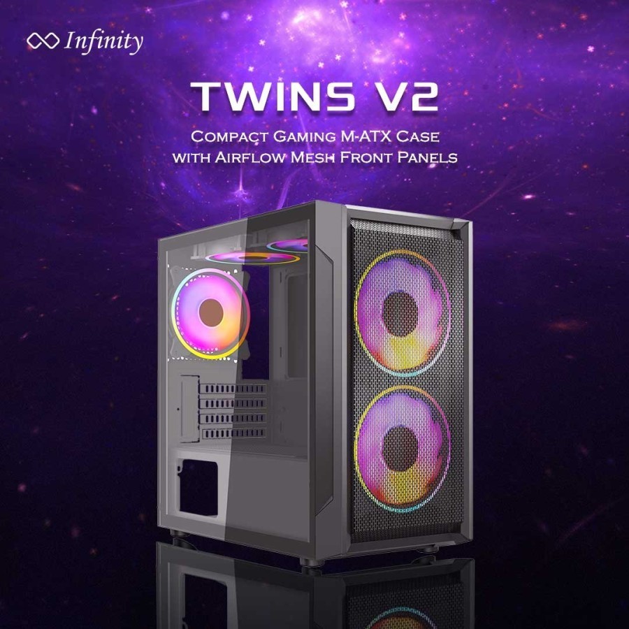 Jual GAMING CASE INFINITY TWINS V2 3 FAN RGB - TEMPERED GLASS M ATX ...
