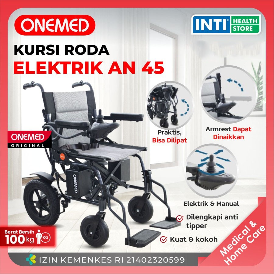 Jual Onemed | Kursi Roda Listrik Lipat AN45 Elektrik | Electric Wheelchair | Shopee Indonesia