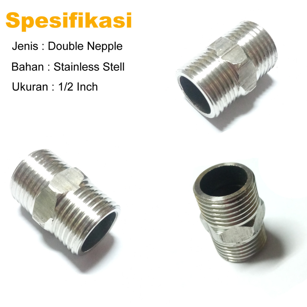Jual Dobel Nipel Nepel Drat Luar 1/2” STAINLESS / Double Nipple Niple Neple Drat Luar 1/2” Besi ...