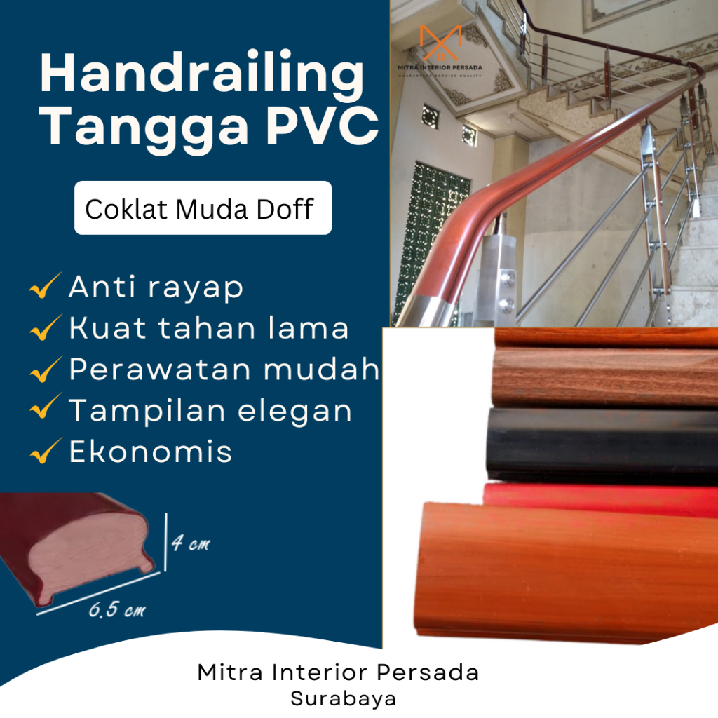 Jual Railing tangga kayu/Handrail tangga PVC/Pegangan tangga coklat ...