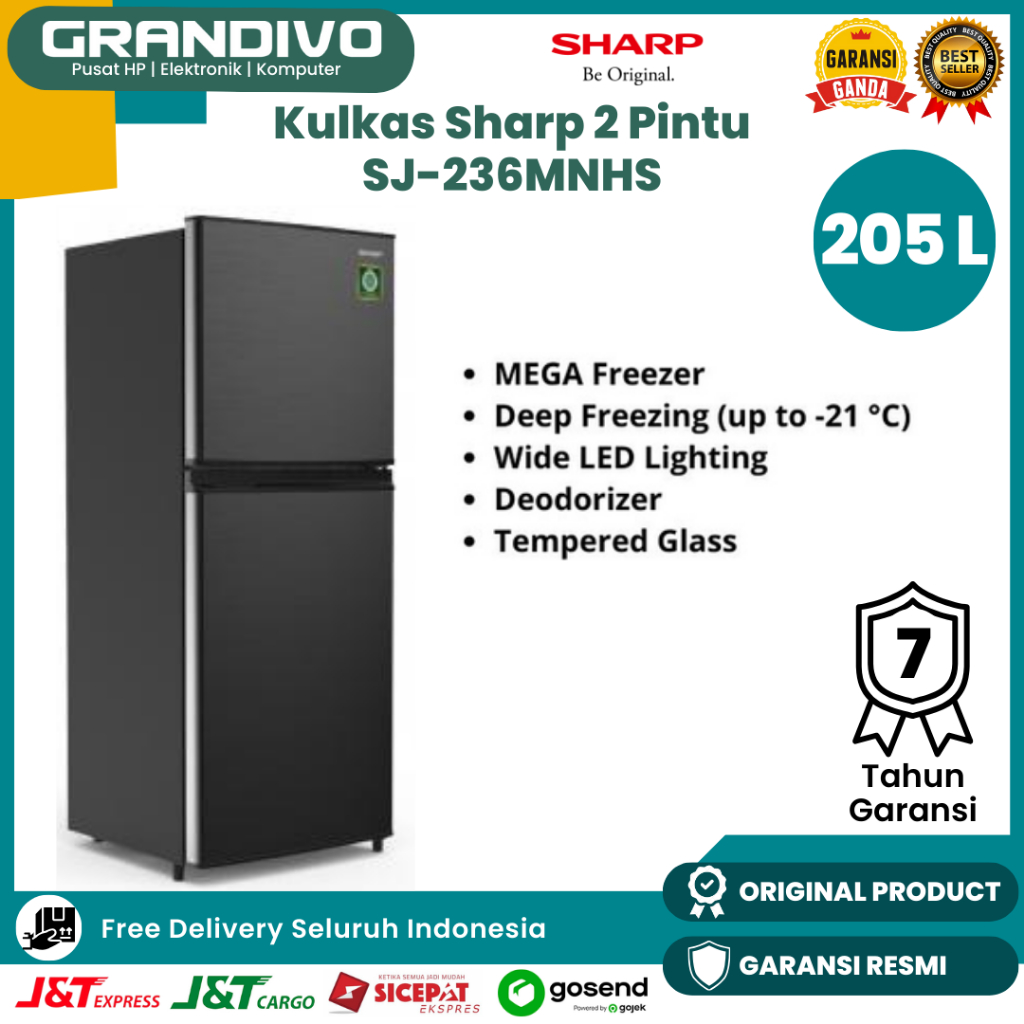 Jual Kulkas Dua Pintu Sharp 205 Liter Lemari Es SJ 236MNHS Garansi ...