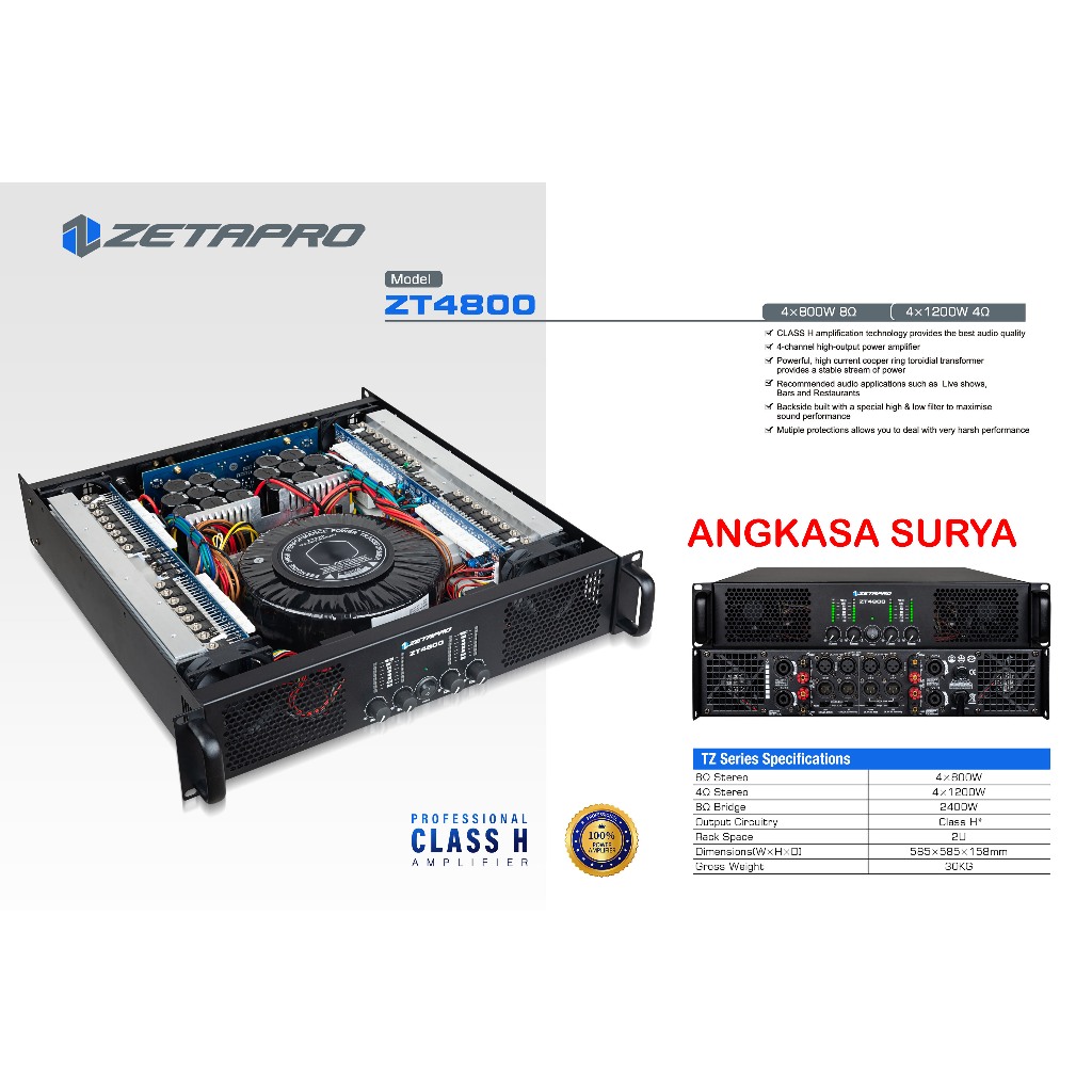 Jual Power ZETAPRO ZT4800 ORIGINAL /Amplifier Ampli Zetapro ZT 4800 Class H 4 Channel | Shopee ...