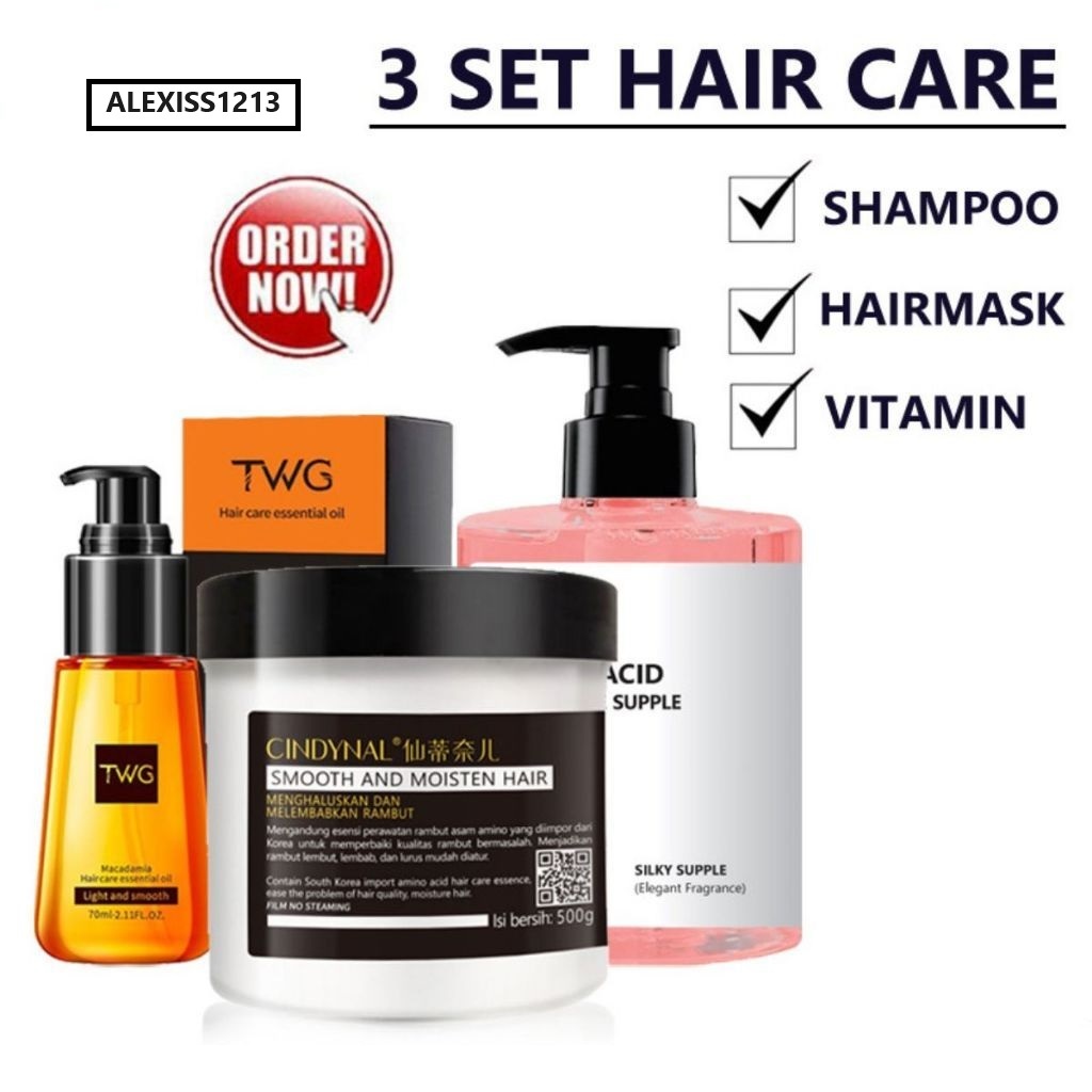 Jual Paket Bundle Set 3in1 Shampo Hairmask free TWG Vitamin Rambut ...