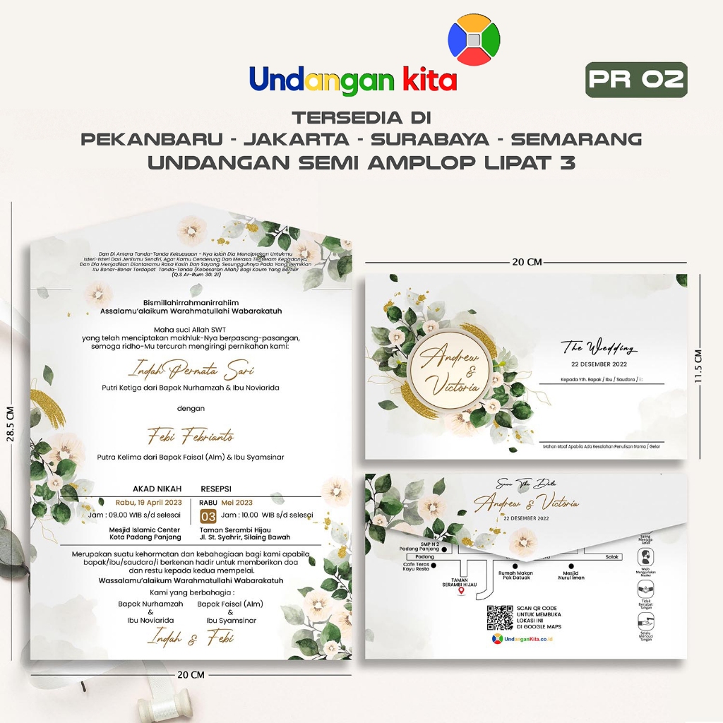 Jual Undangan Pernikahan Jasmine Gliter Bentuk Semi Amplop Elegan ...