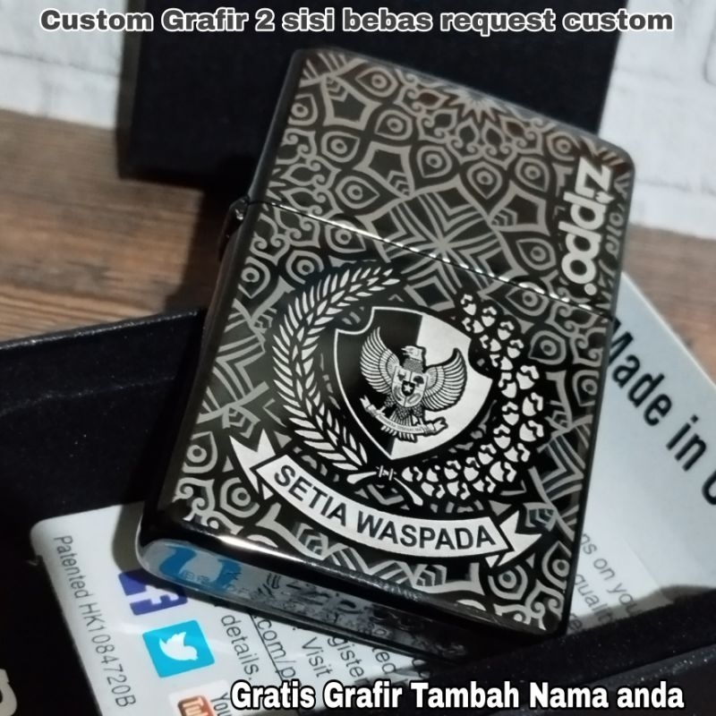 Jual TERMURAH !!! ZIPPO CUSTOM GRAFIR 2 SISI ZIPPO BLACK EBONY CHROME ...