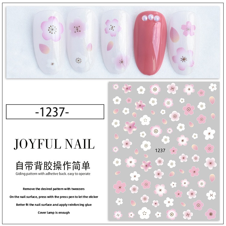 Jual Pretty White Pink Sakura Flower Ultra Thin Nail Sticker Stiker ...