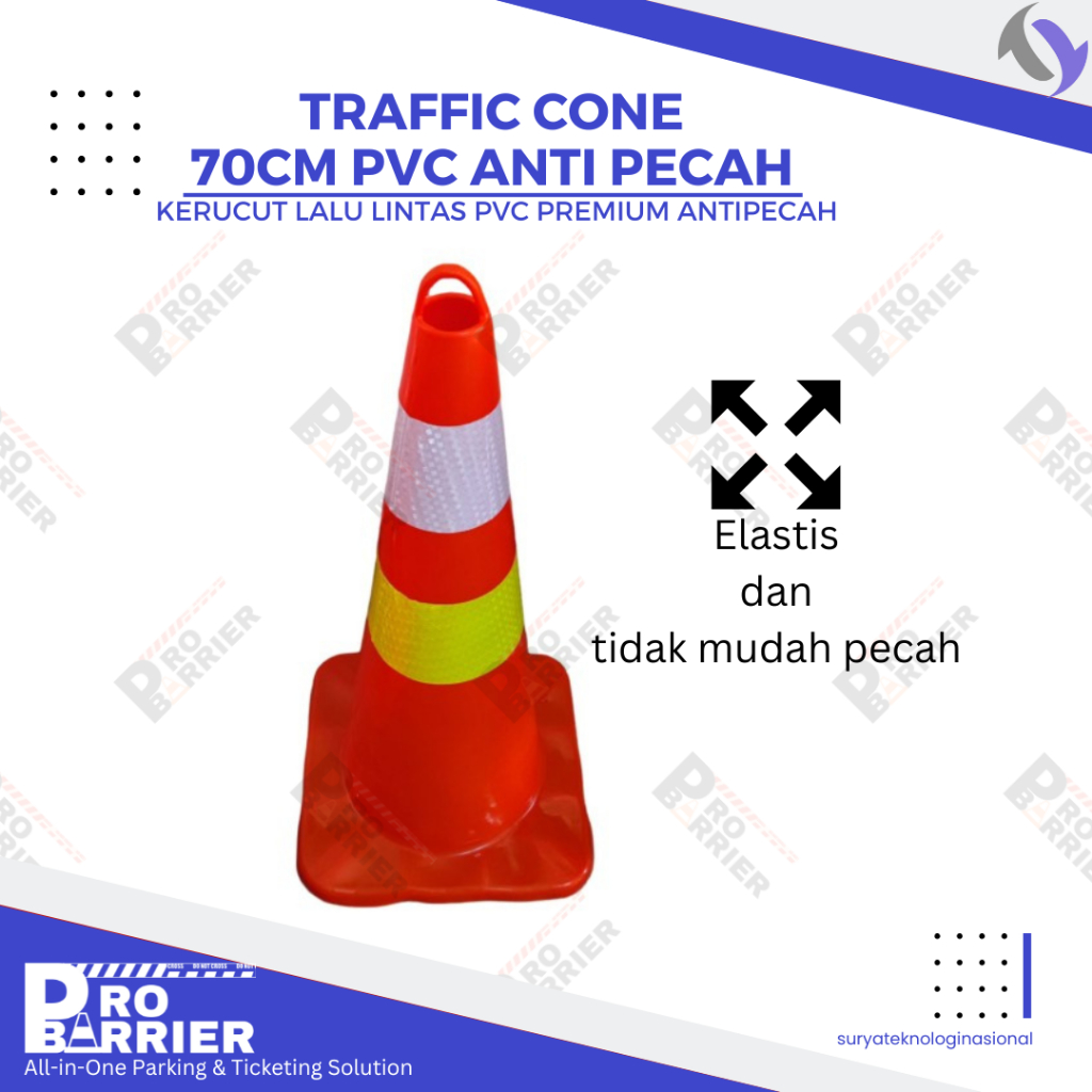 Jual Safety Traffic Cone / Kerucut Lalu Lintas / Taficon 70cm Premium PVC Rubber Anti Pecah ...