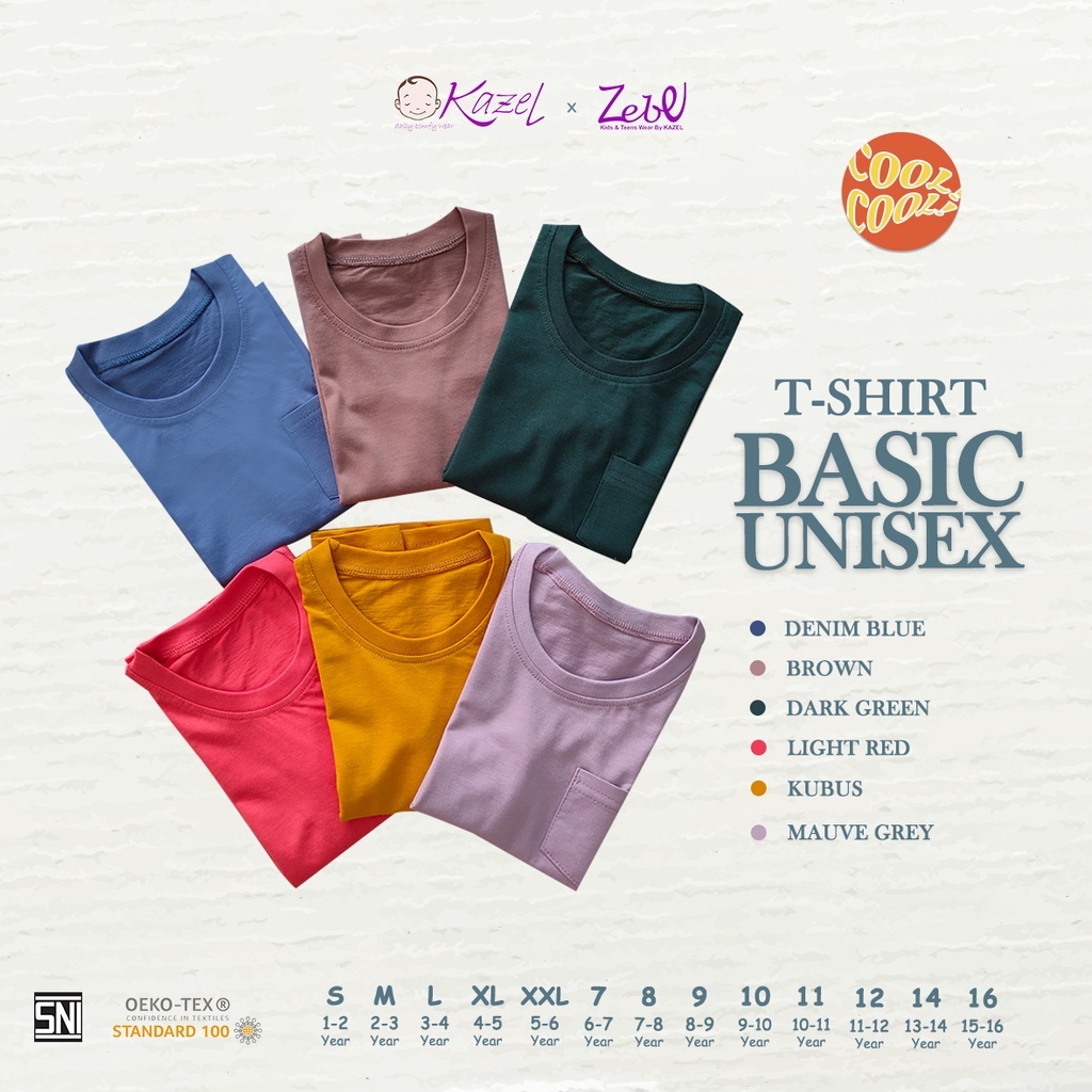 Jual KAZEL TSHIRT BASIC UNISEX EDITION 1-16 thn | Shopee Indonesia