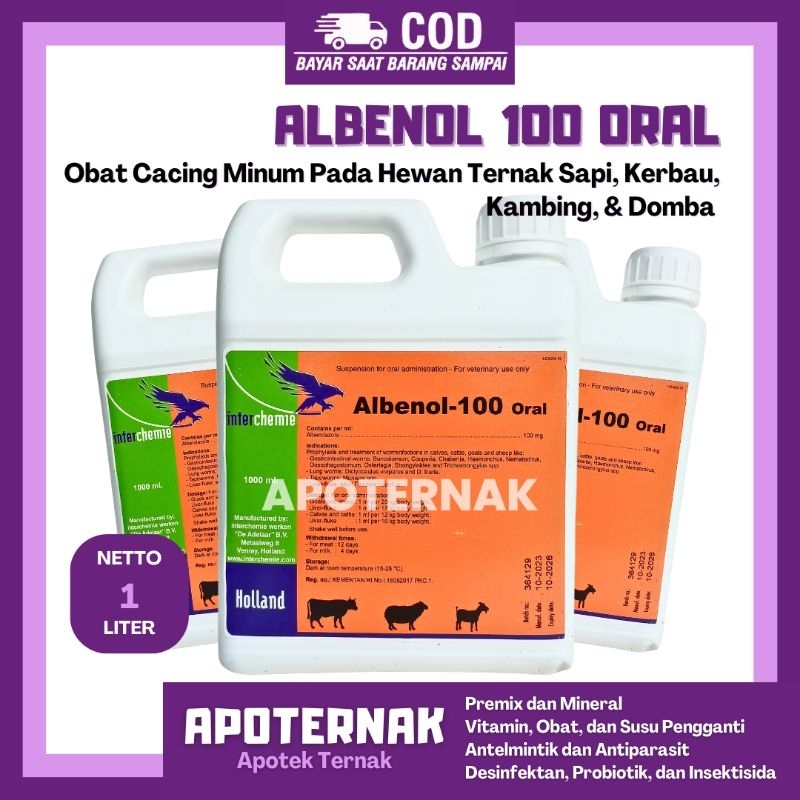 Jual ALBENOL-100 ORAL 1 LITER - Obat Cacing Sapi Cair - Obat Cacing ...