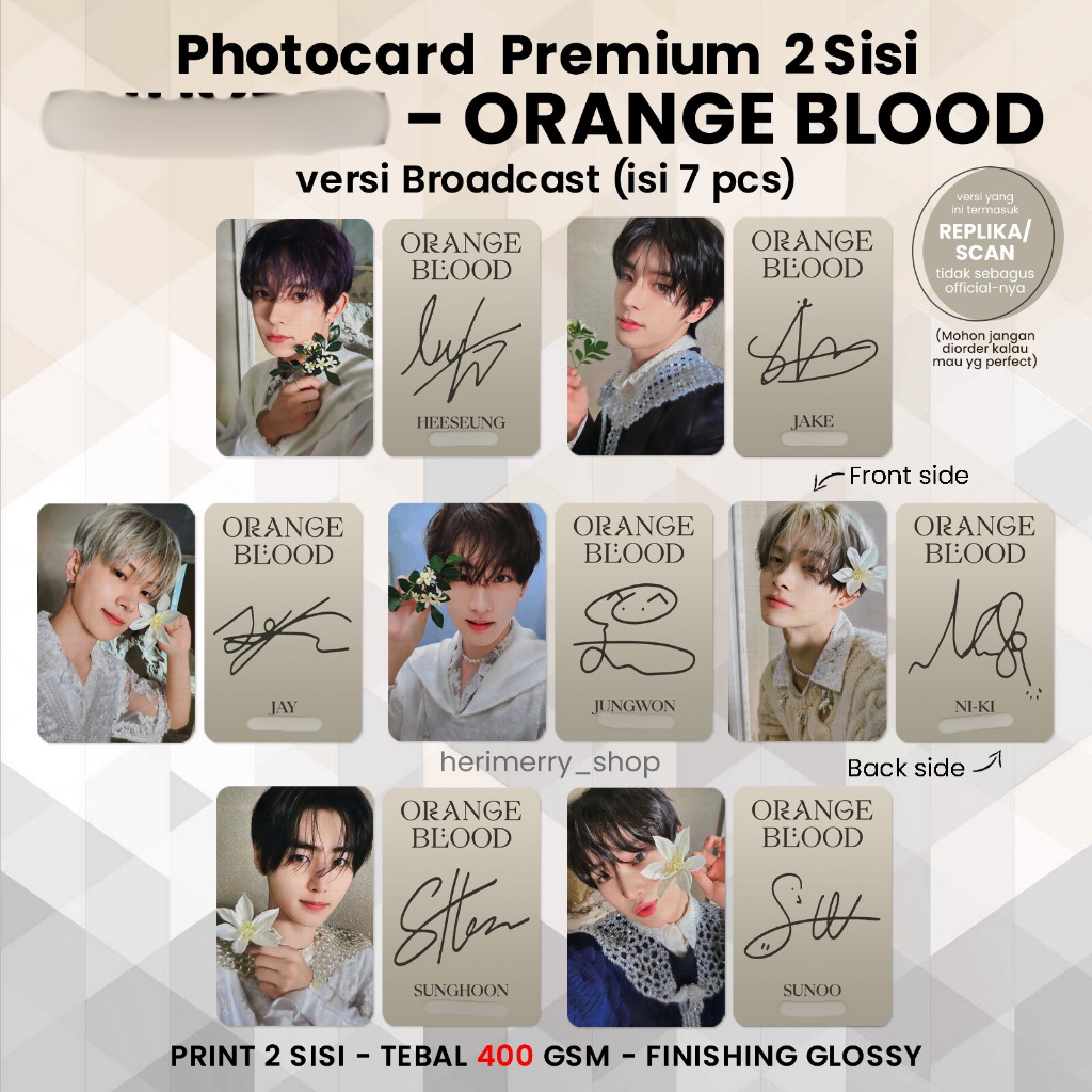 Jual (ISI 7 PCS) Photocard ENH*A ORANGE BLOOD - PC 2 SISI KPOP Premium fotocard Merch Unofficial ...
