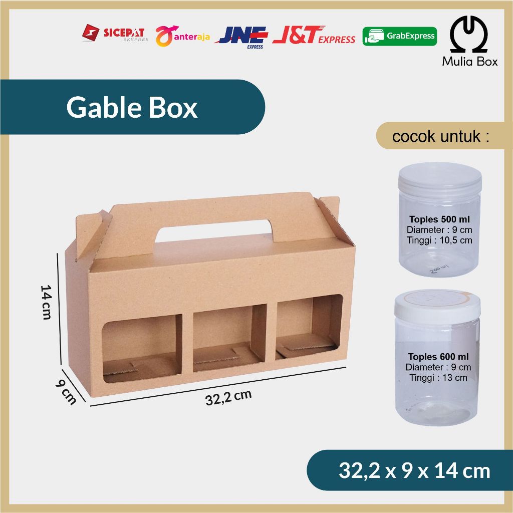 Jual Kardus Packing Jinjing / Gable Box 32,2 x 9 x 14 cm 3 Jar Tabung Plastik 500-600ml ...